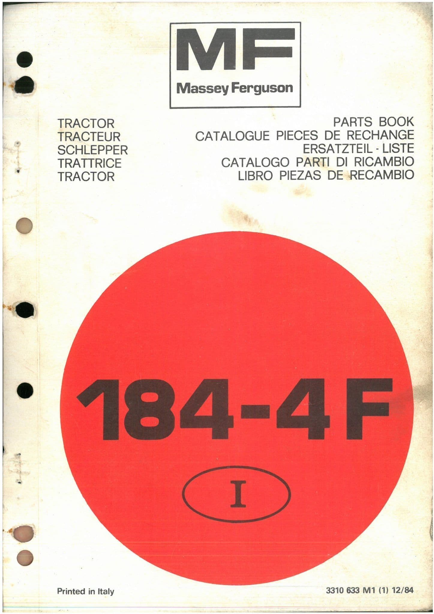 Massey Ferguson Tractor 184 Parts Manual - MF184-4F