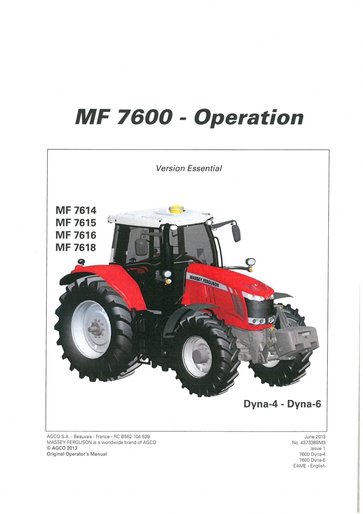 Massey Ferguson Tractor MF 7614 7615 7616 7618 Dyna-4 & Dyna-6 ...