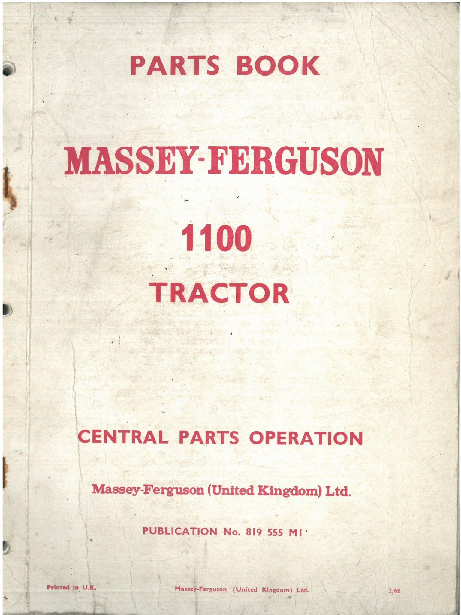 Massey Ferguson Tractor MF1100 Parts Manual - MF 1100