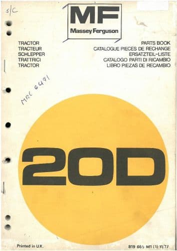 Massey Ferguson Tractor MF20D Parts Manual - 20D MF 20 D
