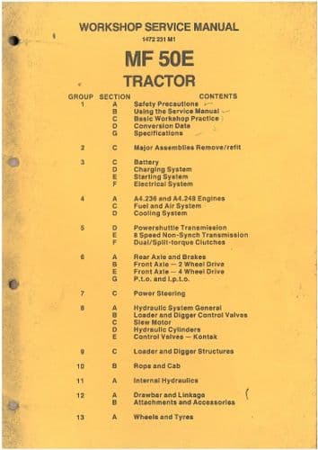 Massey Ferguson Tractor MF50E Workshop Service Manual - MF 50E