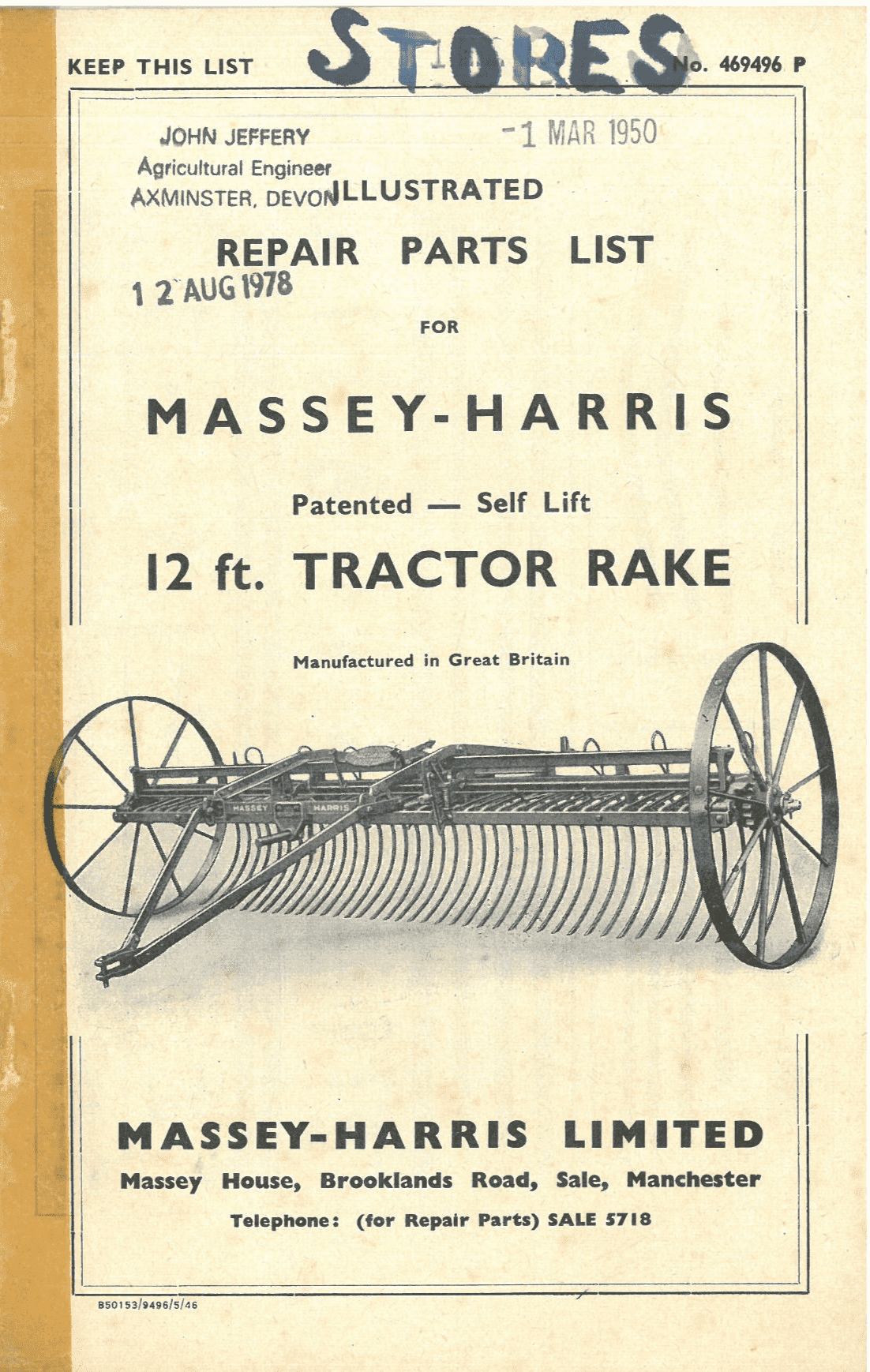 Massey Harris 12ft Tractor Rake Parts Manual