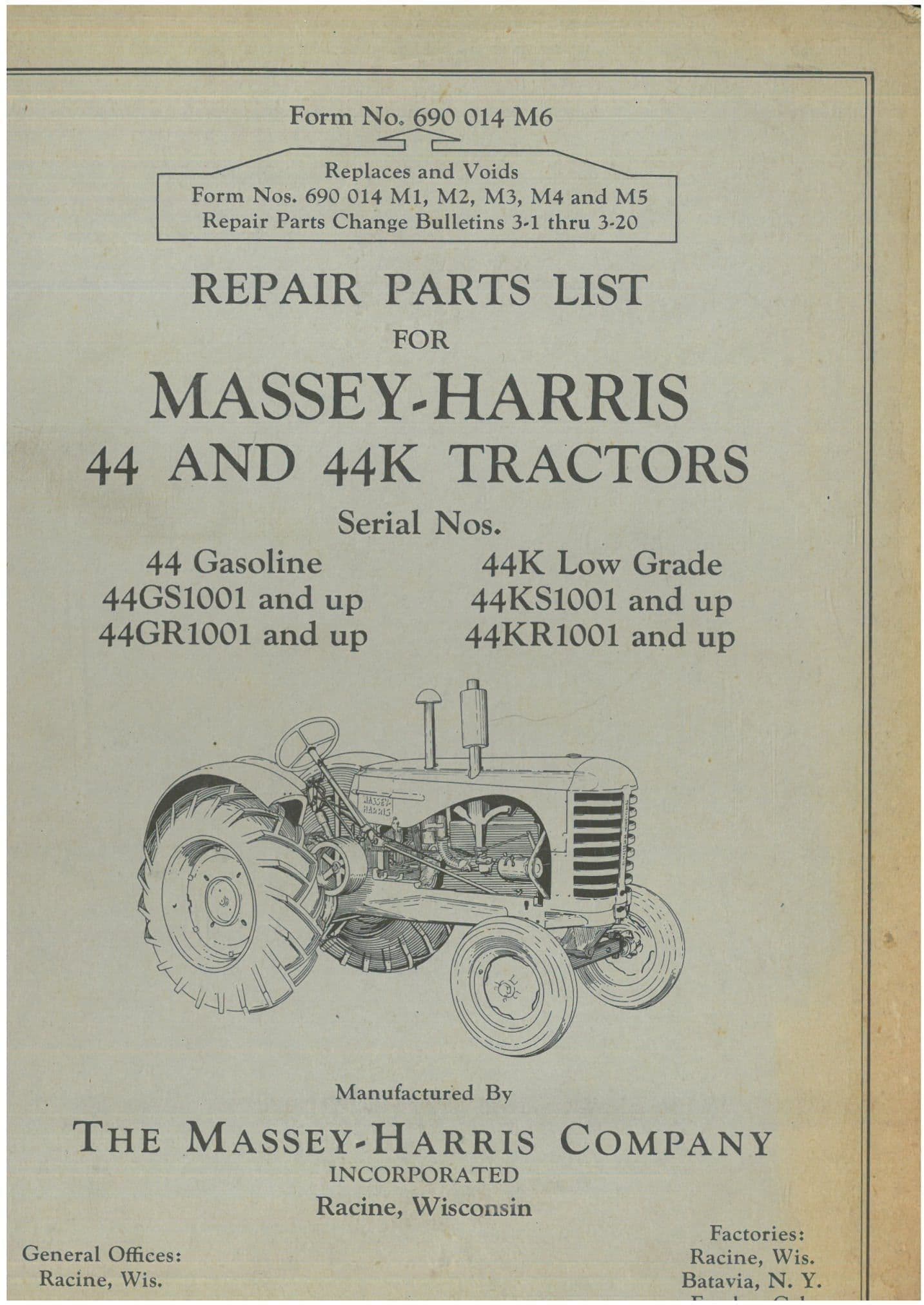 Massey Harris Tractor 44 & 44K Parts Manual