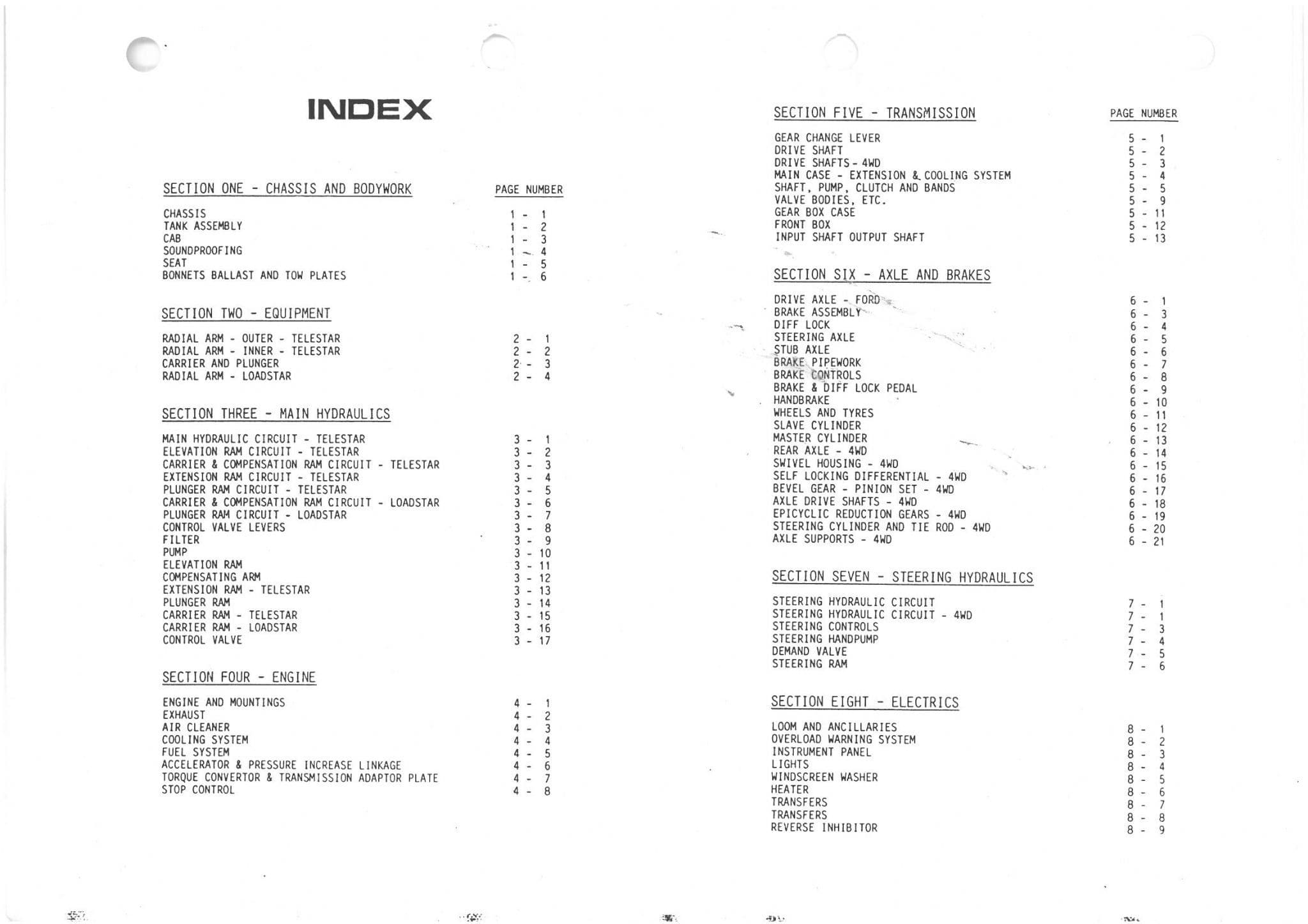 Matbro Telehandler Loadstar and Telestar Parts Manual