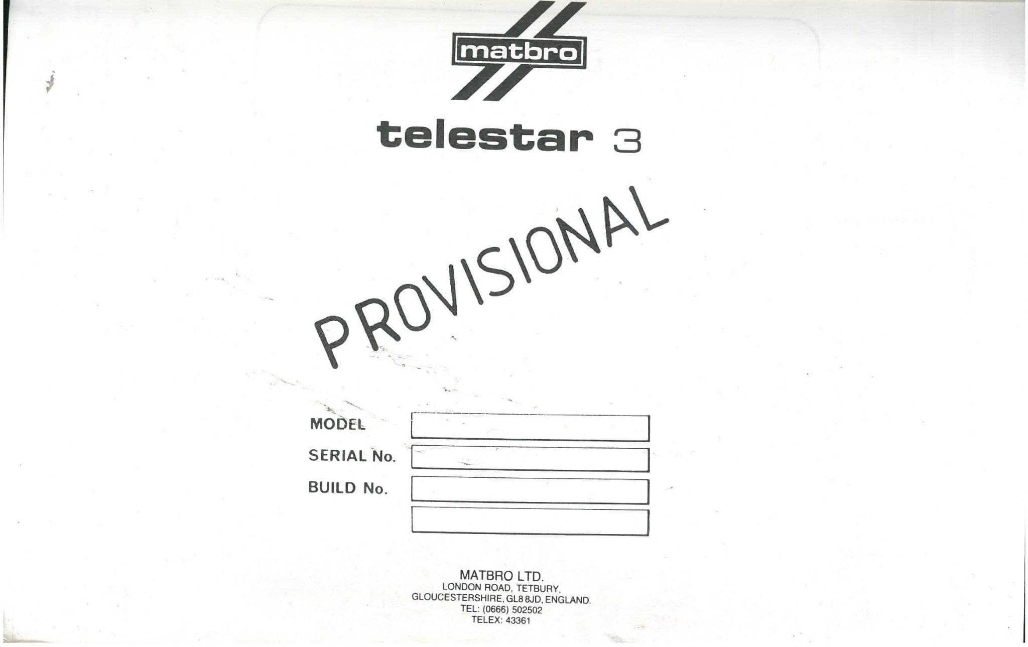 Matbro Telescopic Handler Telestar 3 Parts Manual