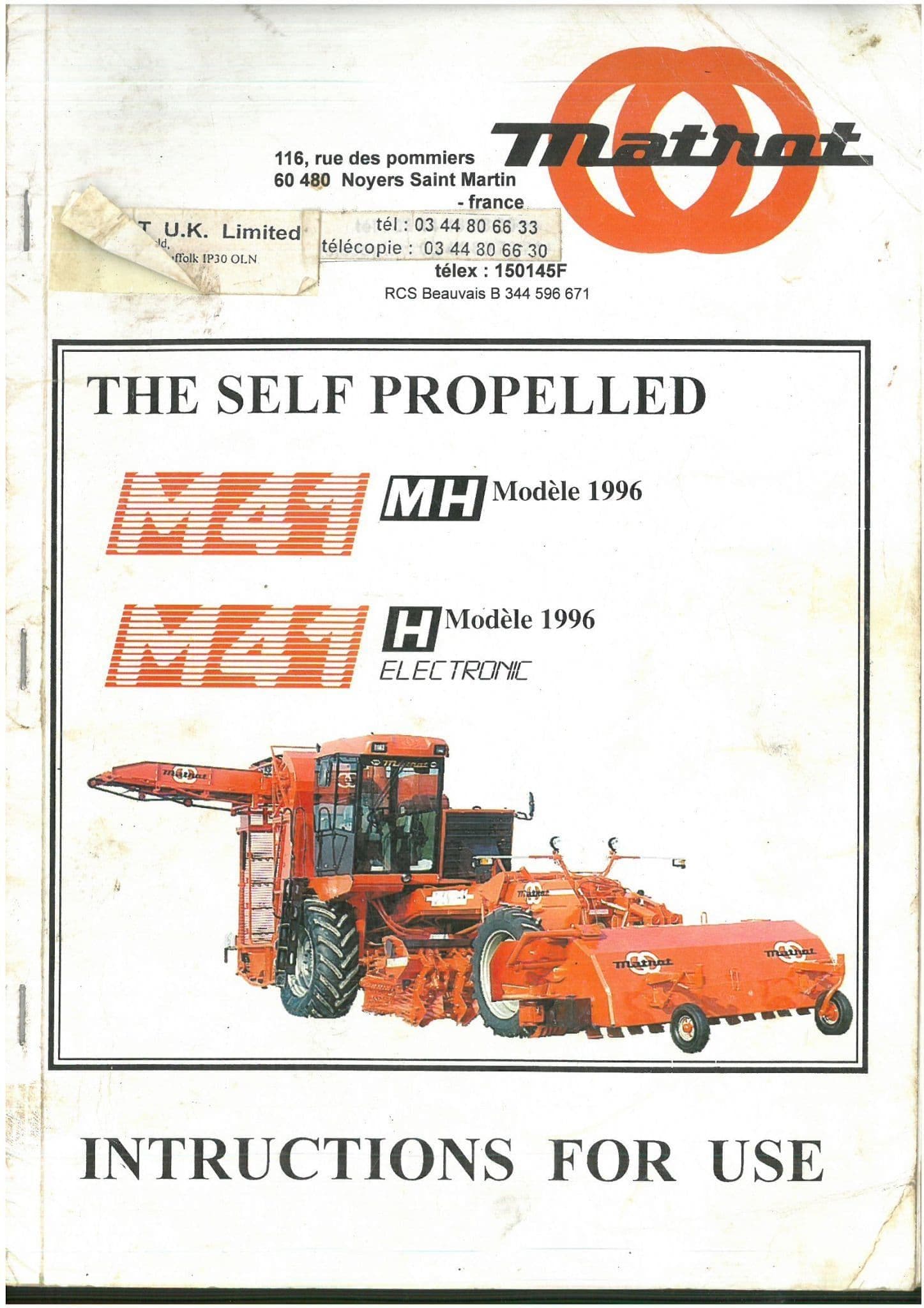 Matrot Self Propelled Sugar Beet Harvester M41MH & M41H Operators Manual