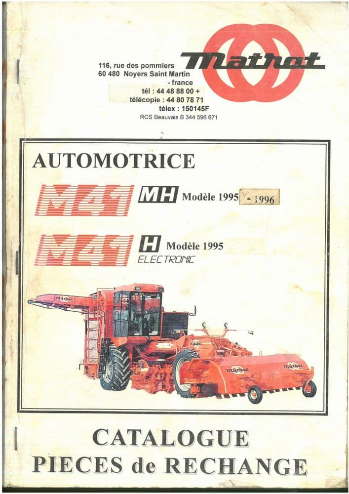 Matrot Sugar Beet Harvester M41MH & M41H Parts Manual