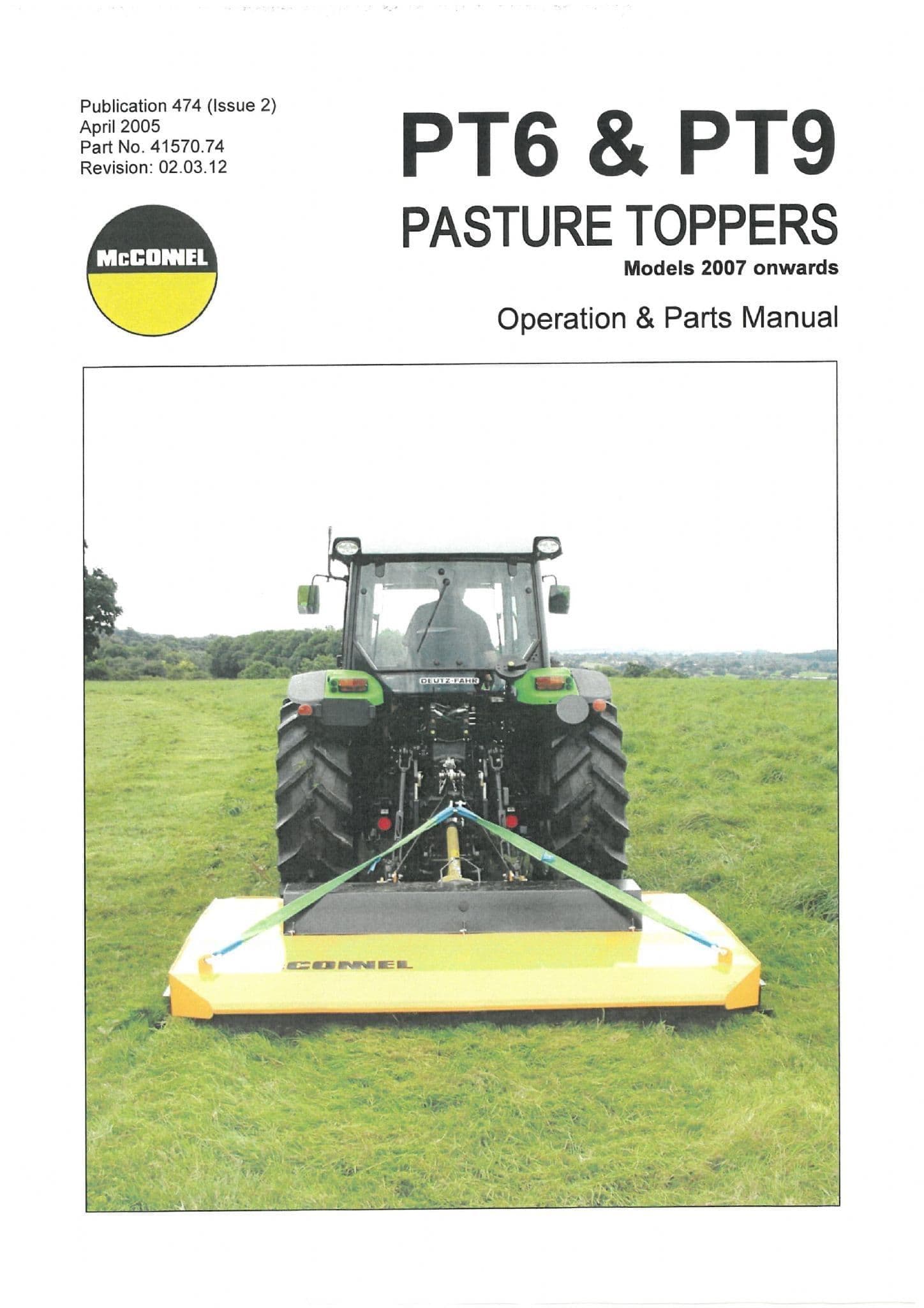 Mcconnel Pasture Topper PT6 PT9 2007 Onwards Operators and Parts Manual