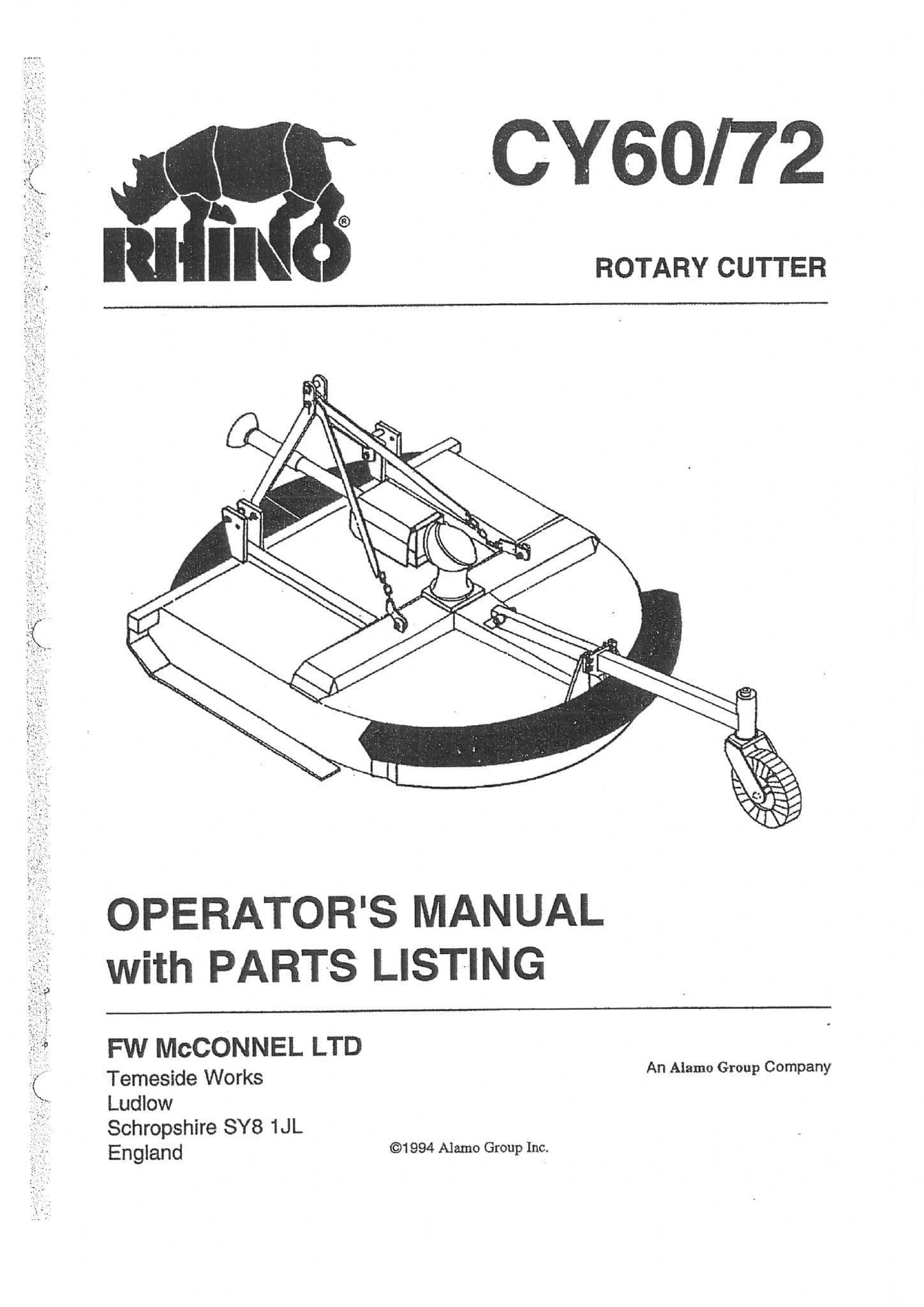 Mcconnel Rhino Rotary Cutter CY60 CY72 Operators Manual