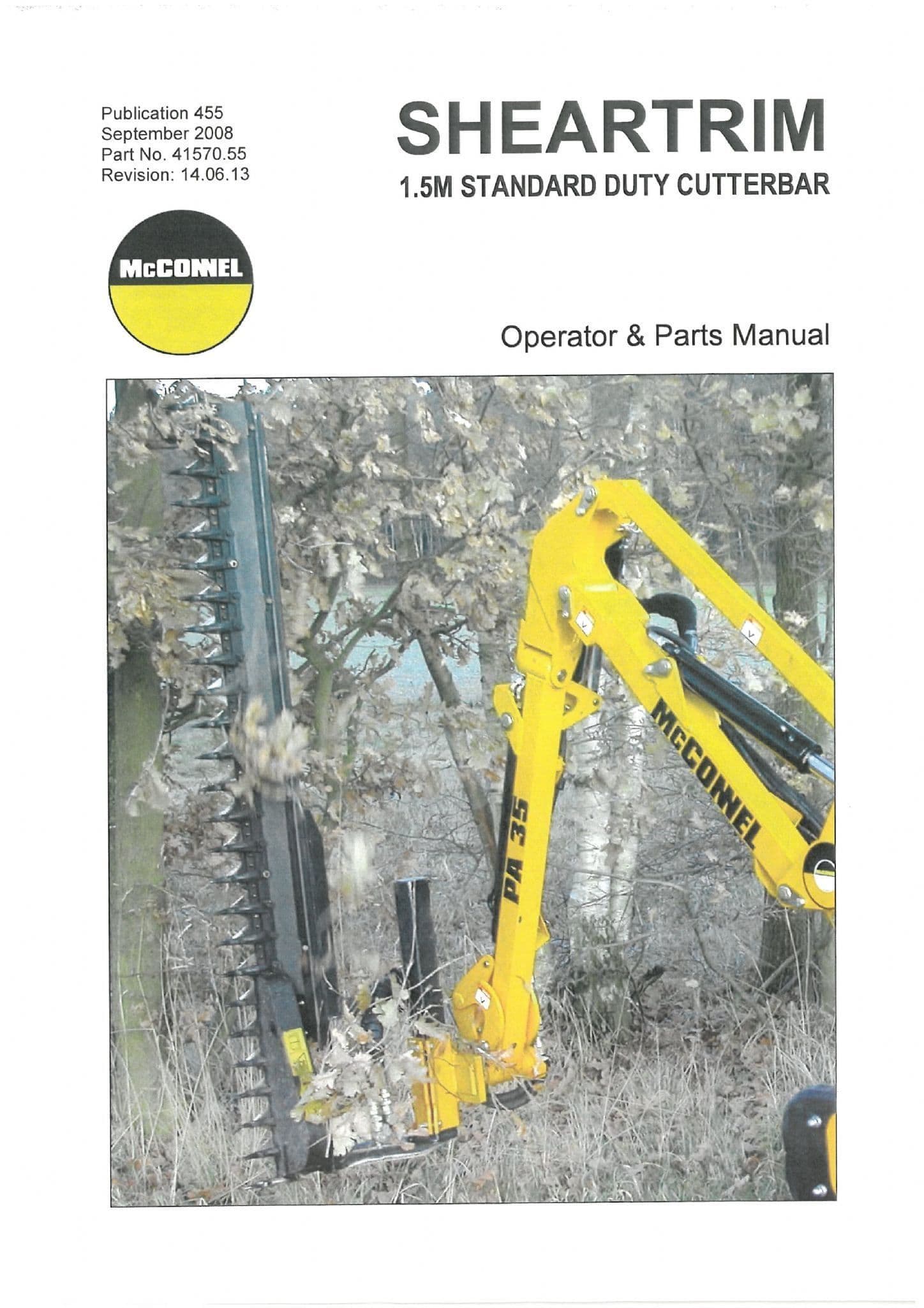 Mcconnel Sheartrim 1 5m Standard Duty Cutter Bar Operators and Parts Manual