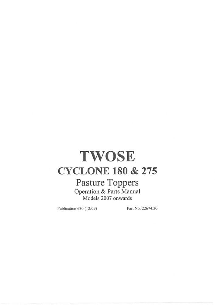 Mcconnel Twose Pasture Topper Cyclone 180 & 275 Operators and Parts Manual