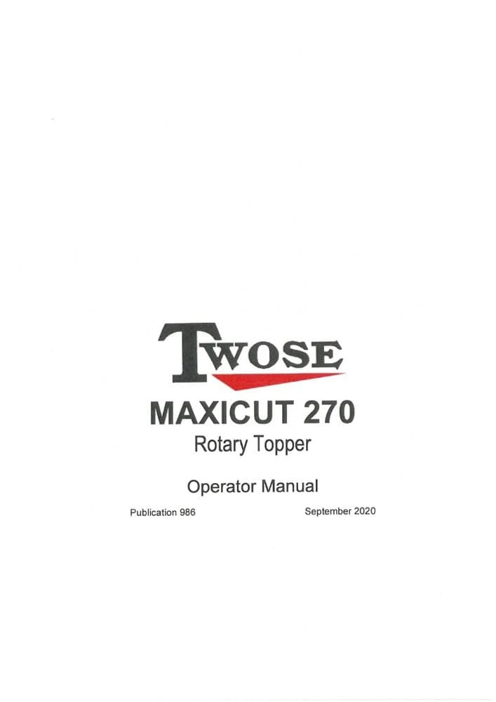Mcconnel Twose Rotary Topper Maxicut 270 Operators Manual