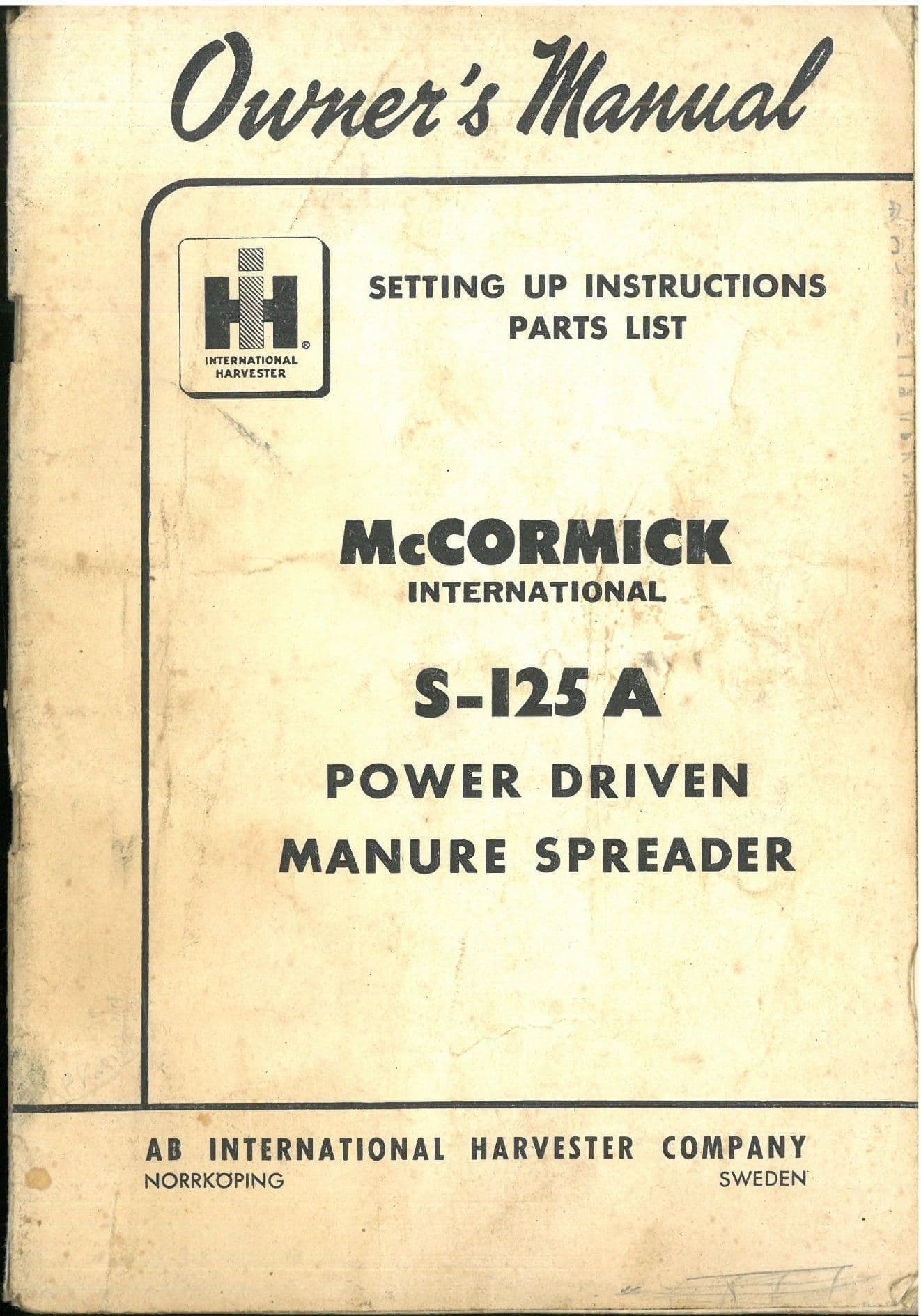 McCormick International Manure Spreader S125 A Operators Manual - S-125 A
