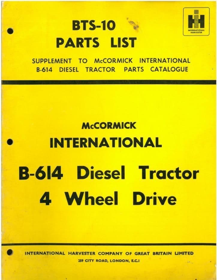 McCormick International Tractor B614 4WD Four Wheel Drive Parts Manual Supplement to the B614 Parts