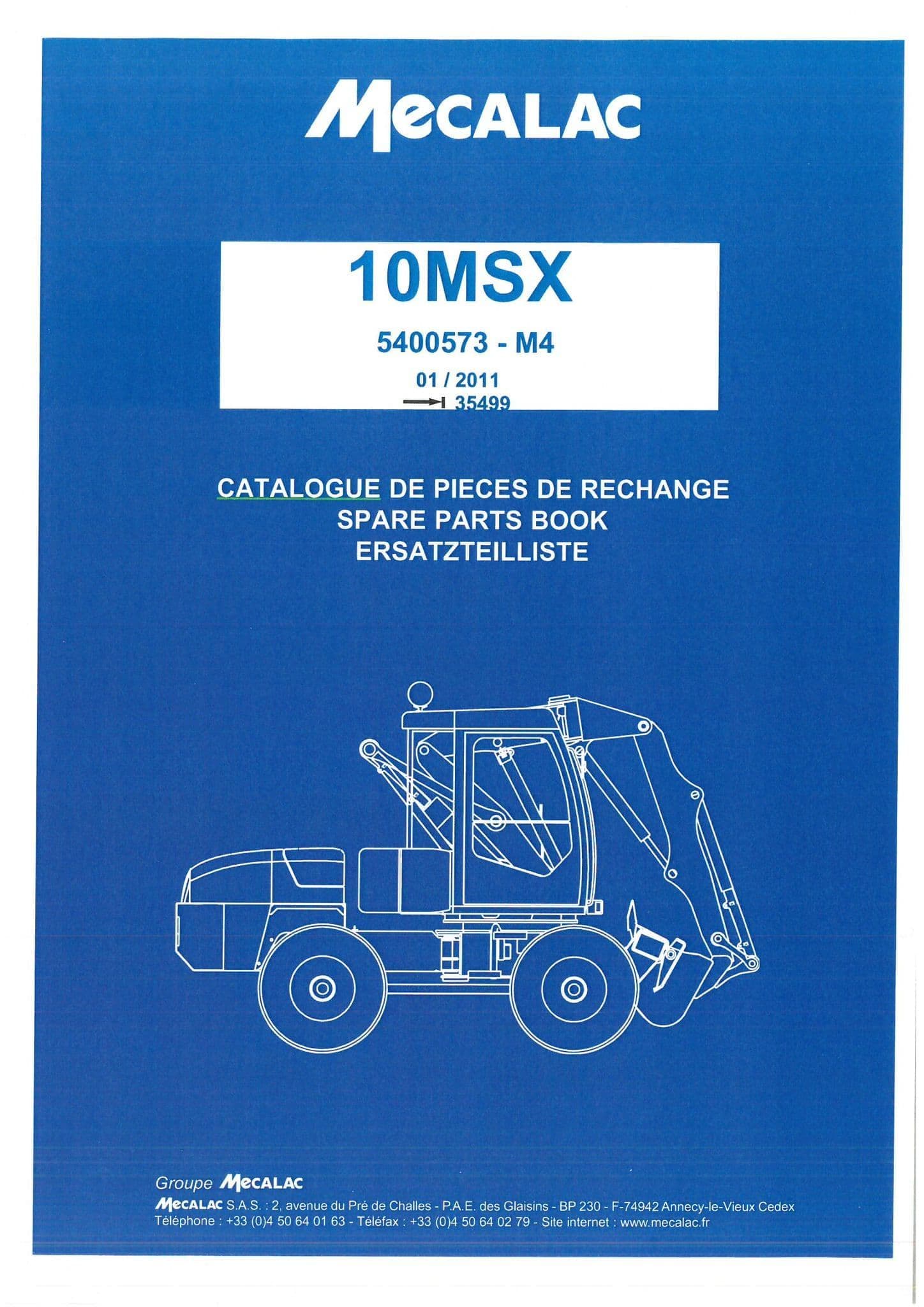 Mecalac Excavator Loader 10MSX Parts Manual