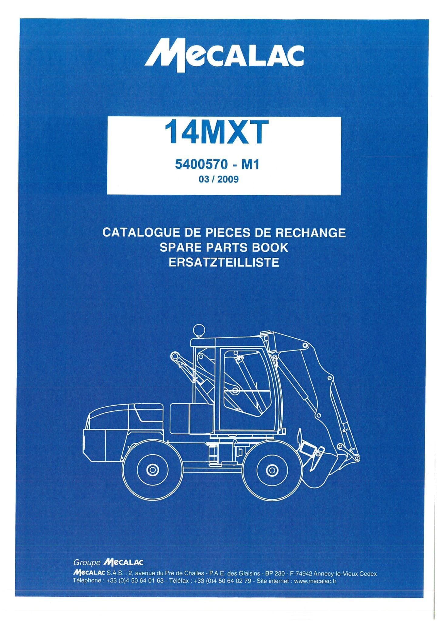 Mecalac Excavator Loader 14MXT Parts Manual 14 MXT