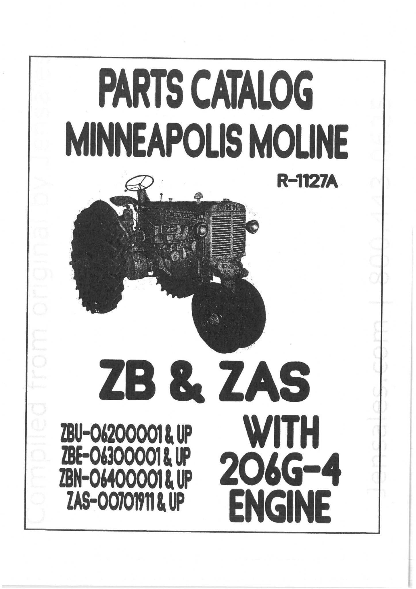 Minneapolis Moline Tractor MM ZB ZBE ZBN ZBU ZAS Parts Manual