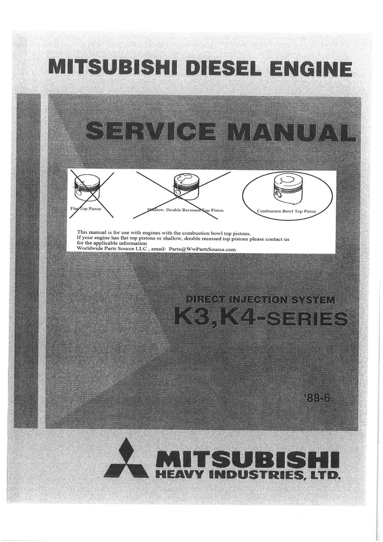 Mitsubishi Diesel Engine K3C K3D K3E K3F K4E K4F K4M Workshop Service Manual