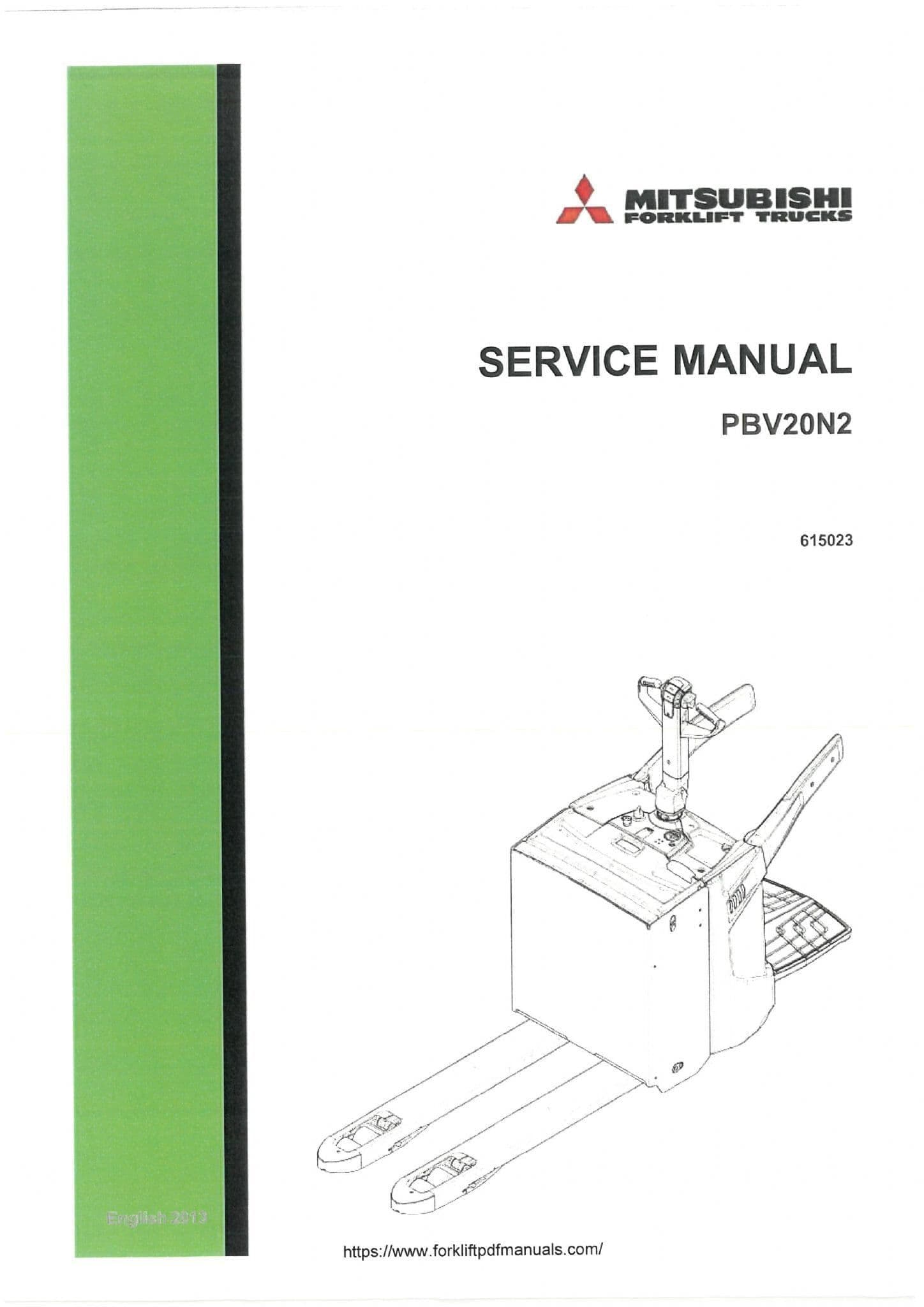 Mitsubishi Forklift Truck PBV20N2 Workshop Service Manual
