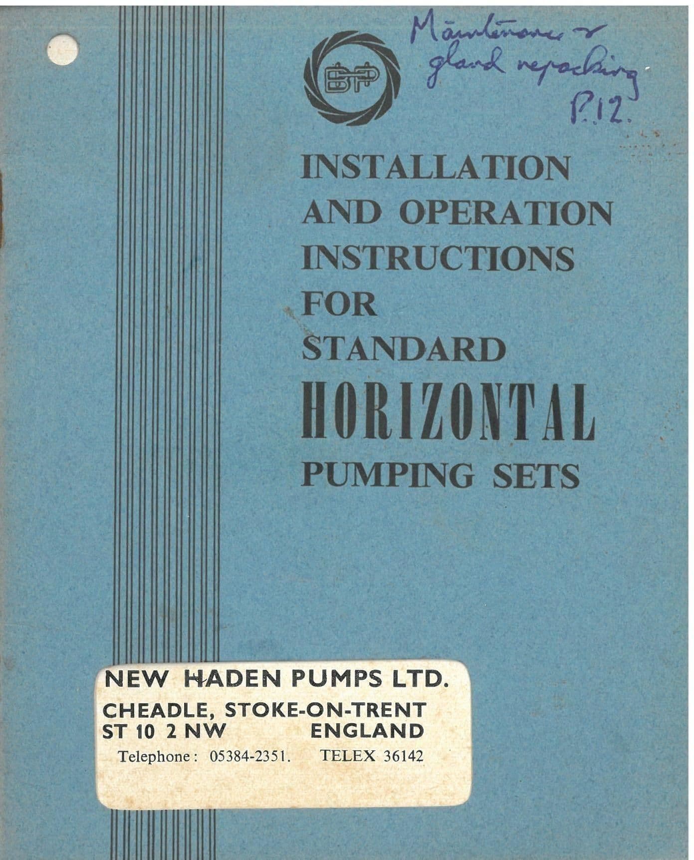 New Haden Horizontal Pumping Sets Operators Manual with Parts List
