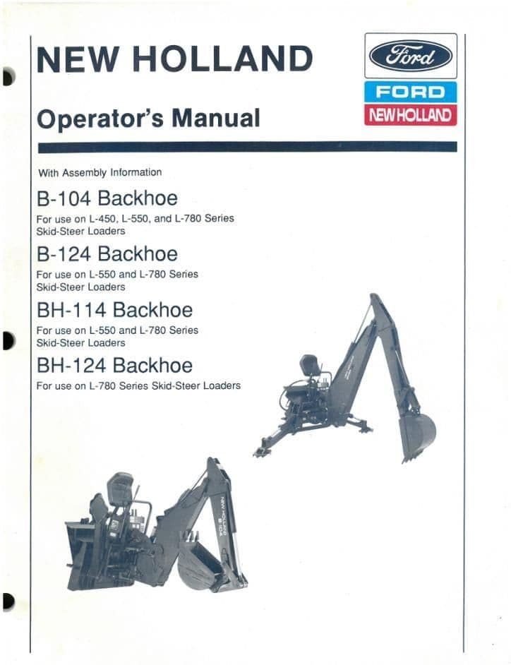 New Holland B104 B124 BH114 BH124 Backhoe Operators Manual - for use on ...