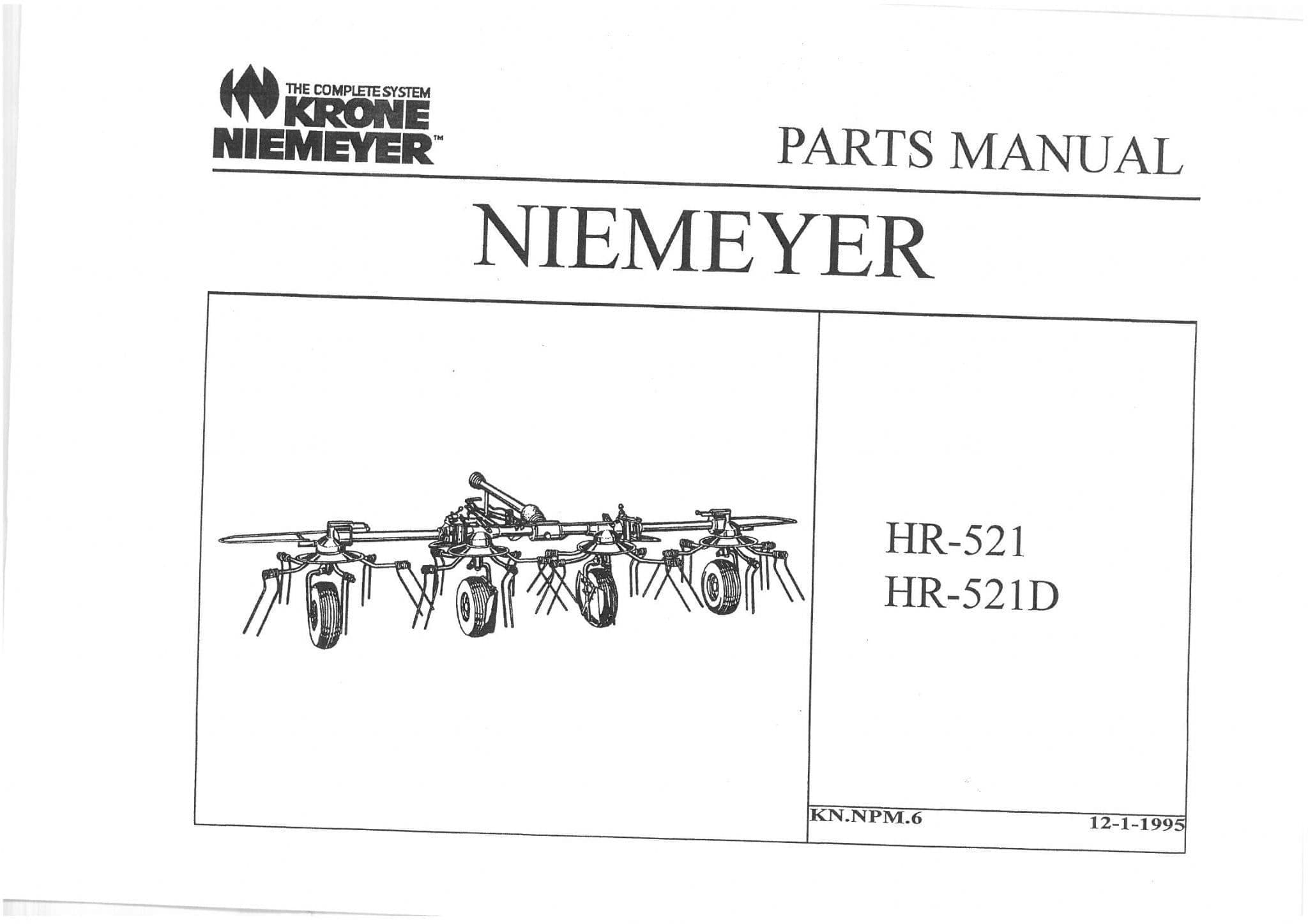 Niemeyer Tedder Rake HR-521 HR-521D Parts Manual