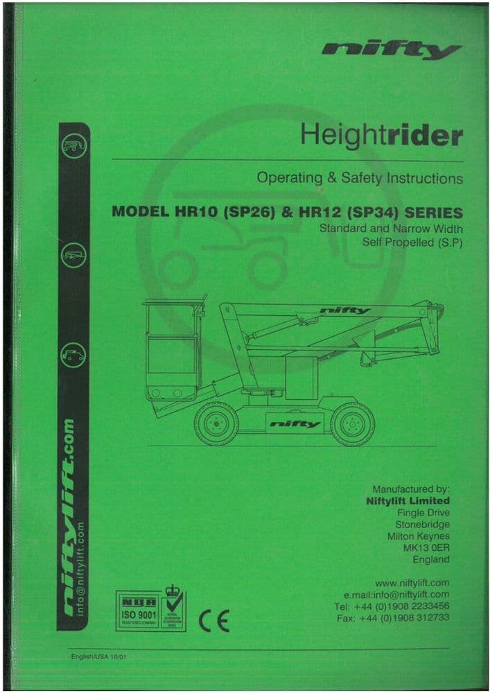 Nifty Heightrider Cherry Picker HR10 SP26 & HR12 SP34 Operators Manual
