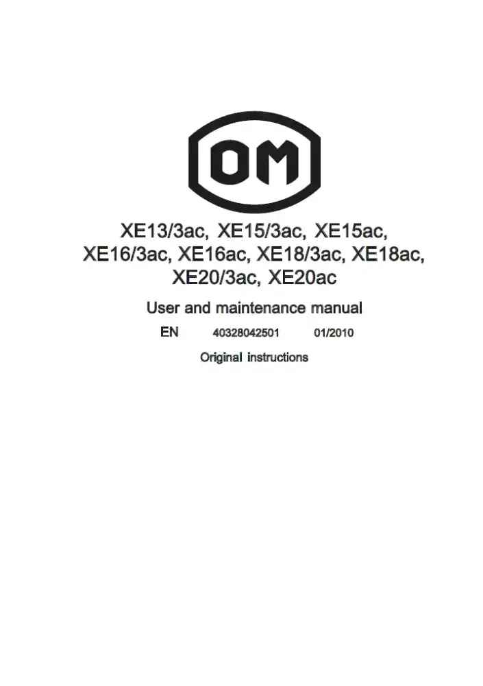 OM Pimespo XE 13/3ac 15/3ac 15ac 16/3ac 16ac 18/3ac 18ac 20/3ac 20ac Parts Manual