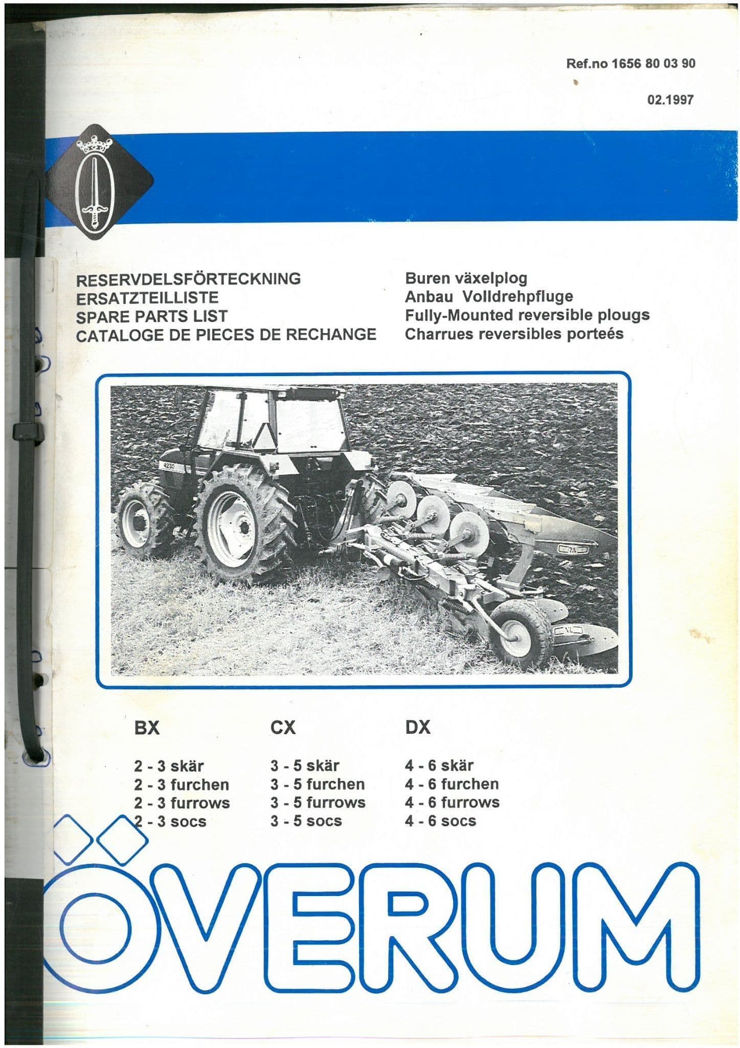 Overum Fully Mounted Reversible Plough BX 2-3 Furrows CX 3-5 Furrows DX ...