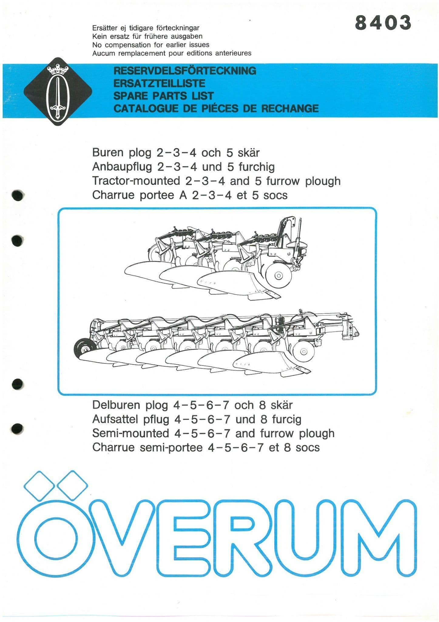 Overum Plough Tractor Mounted 2-5 Furrow Semi Mounted 4-7 Furrow 8403 ...