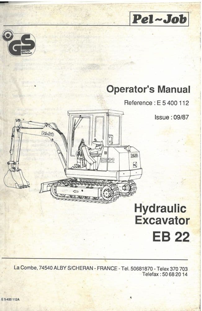 Pel-Job Excavator EB22 Operators Manual - EB 22
