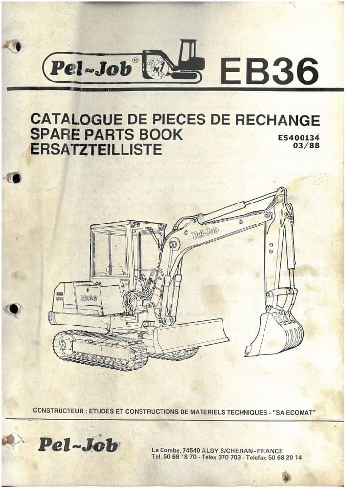 Pel Job Excavator EB36 Parts Manual - EB 36