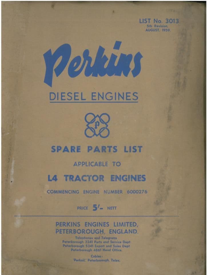 Perkins Diesel L4 Tractor Engine Parts Manual - with supplements for ...