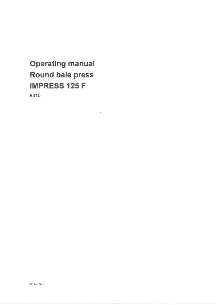 Pottinger Baler IMPRESS 125 F Operators Manual