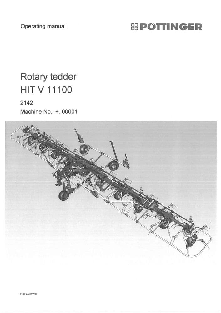 Pottinger Rotary Tedder HIT V 11100 Operators Manual