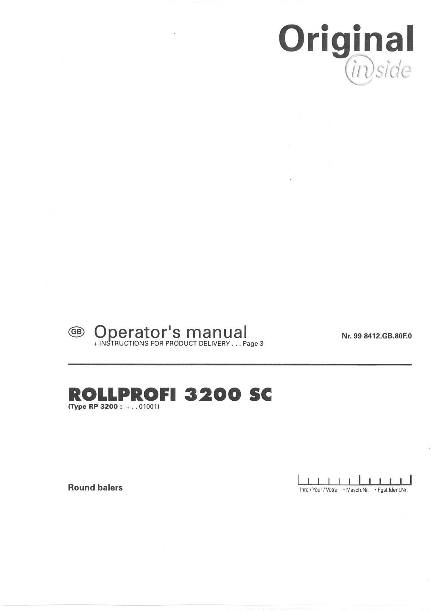 Pottinger Round Baler Rollprofi 3200 SC Operators Manual