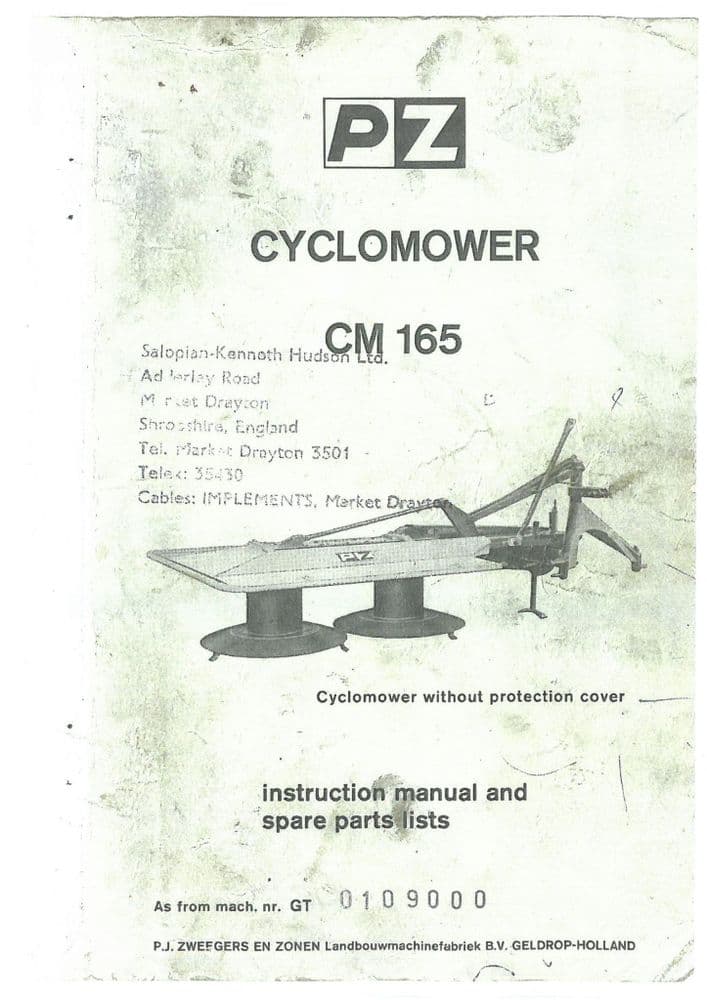 PZ Cyclomower CM165 CM 165 Mower Operators Manual with Parts List