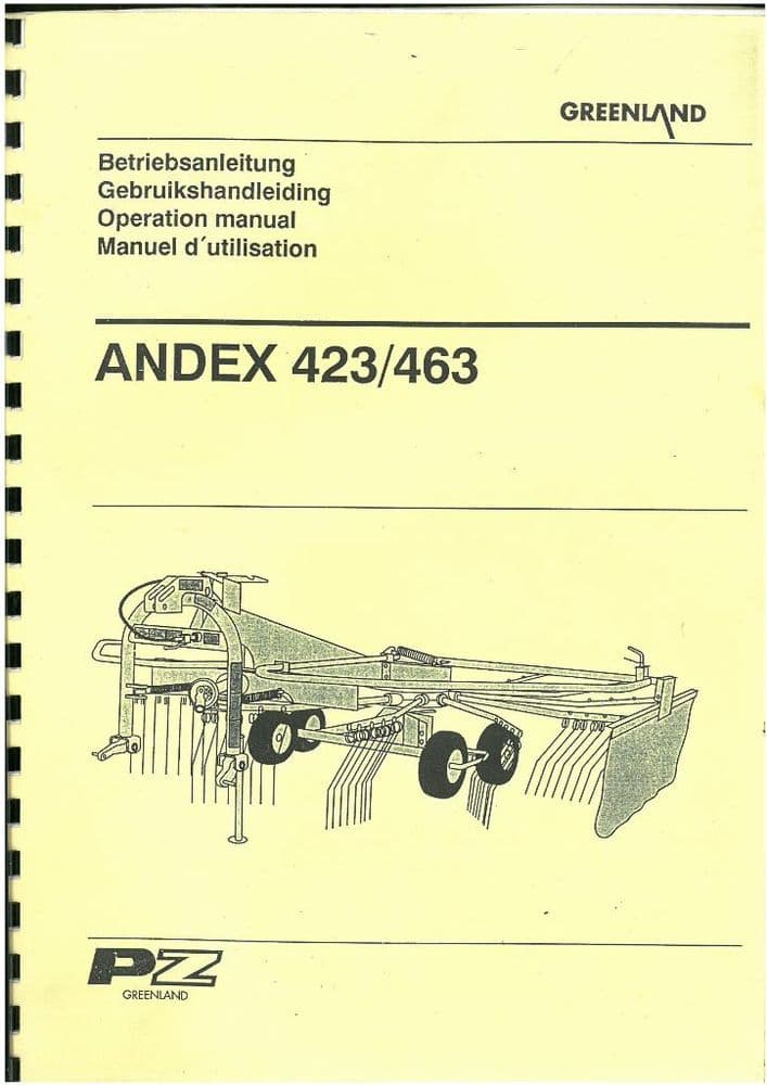 PZ Greenland Rake Andex 423 & 463 Operators Manual