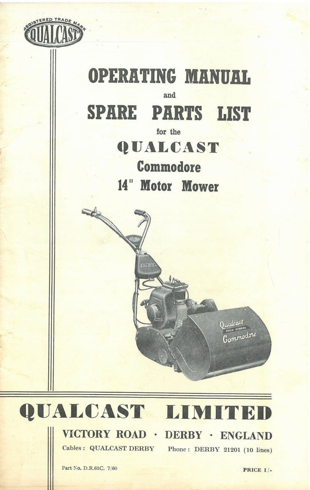 Qualcast Motor Mower 14" Commodore Operators Manual and Parts List