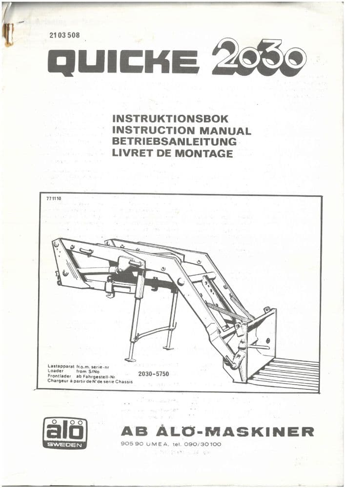 Quicke 2030 Loader Operators Manual