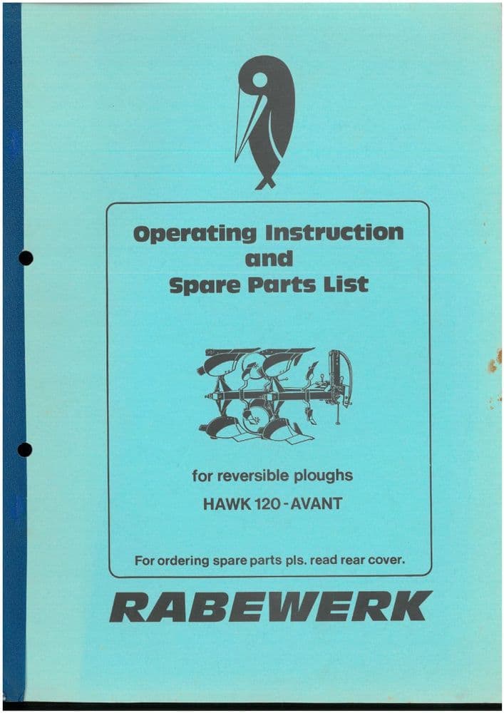 Rabewerk Plough Hawk 120 - Avant Operators Manual & Parts List