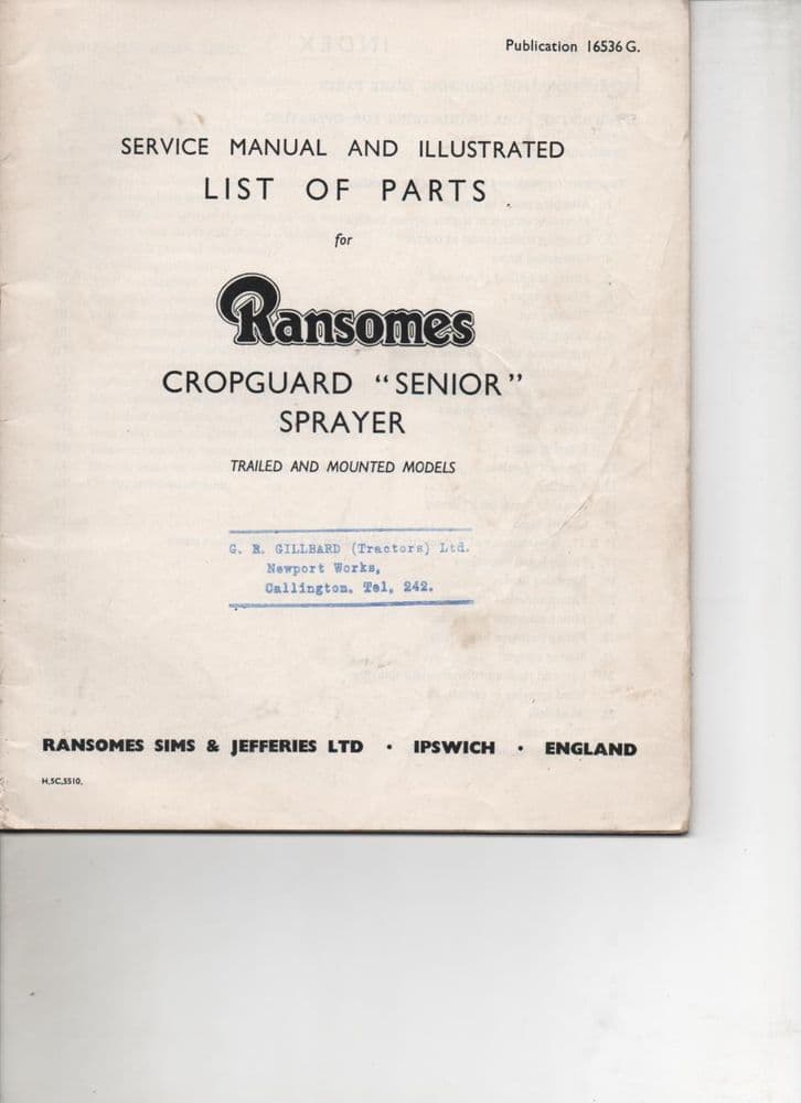 Ransomes Cropguard "Senior" Sprayer - Trailed & Mounted Operators ...