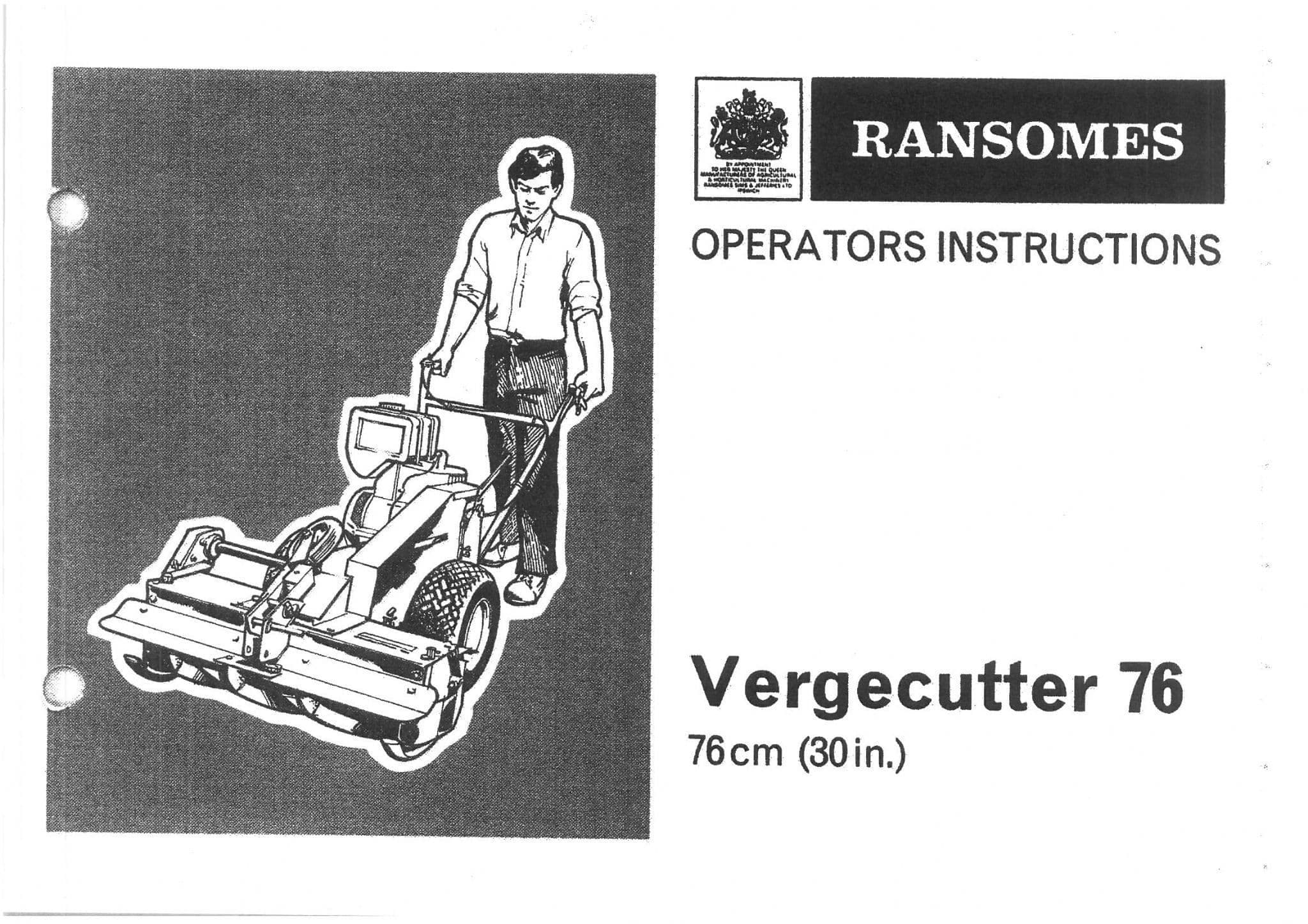 Ransomes Grass Cutting Machine Vergecutter 76 Mower Operators Manual