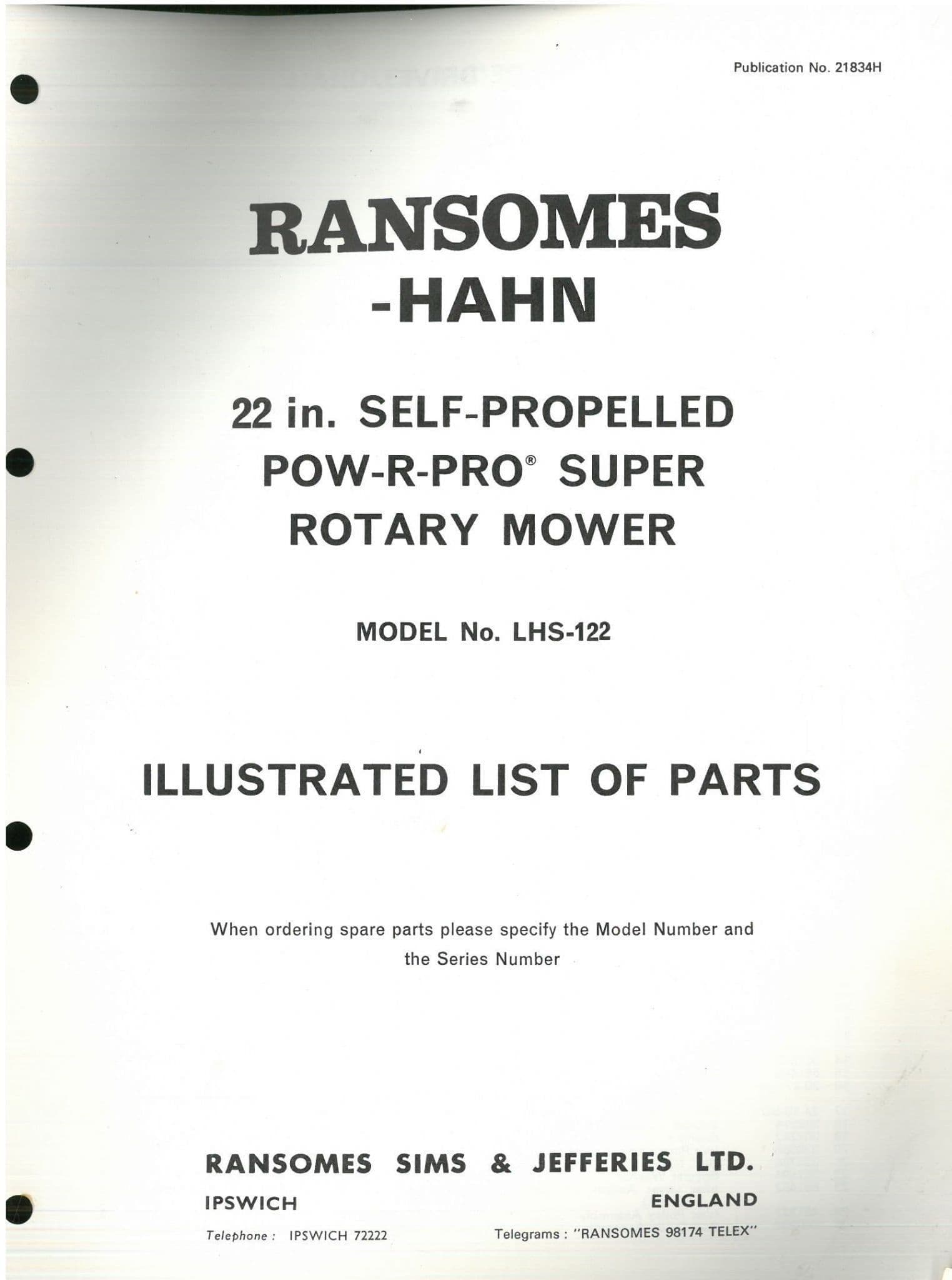 Ransomes-HAHN Rotary Mower 22" Self Propelled POW-R-PRO Super LHS122 ...