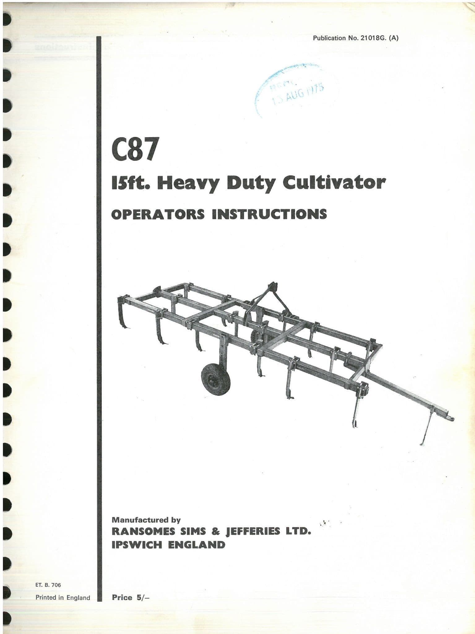 Ransomes Heavy Duty Cultivator C87 Operators Manual