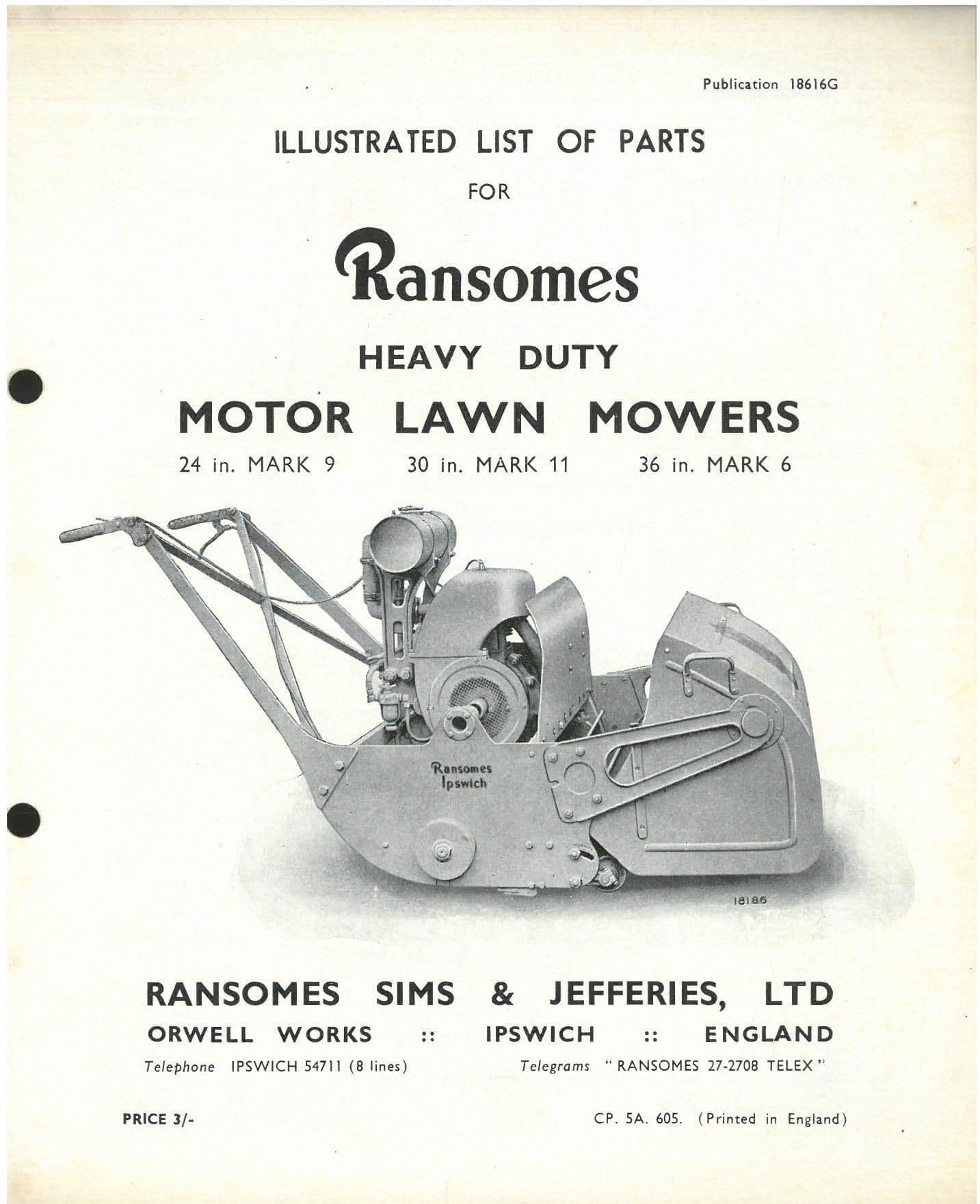 Ransomes Heavy Duty Motor Lawn Mower 24" Mk 9 30" Mk 11 36" Mk 6 Parts Manual