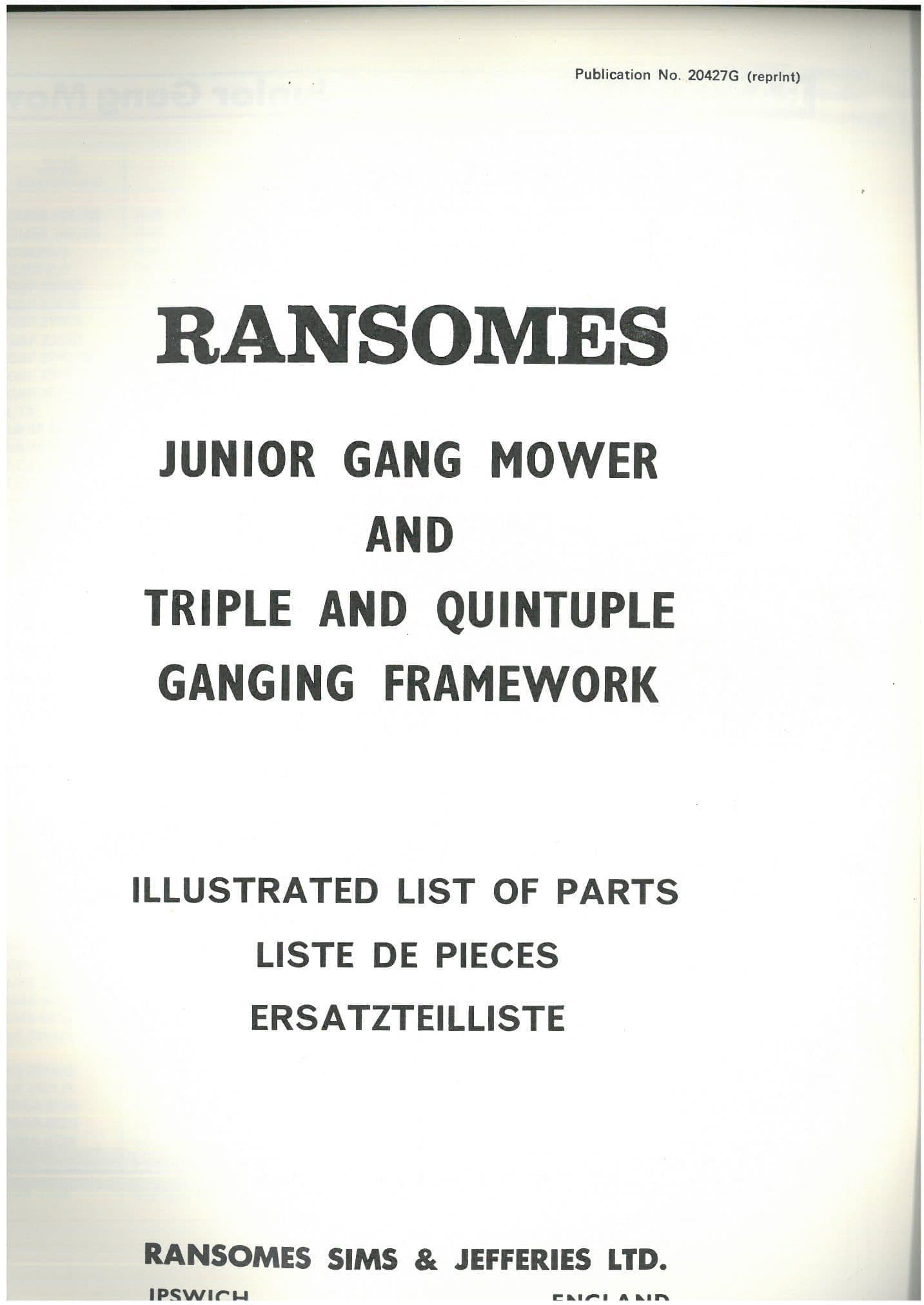 Ransomes Junior Gang Mower - Triple & Quintuple Ganging Framework Parts ...
