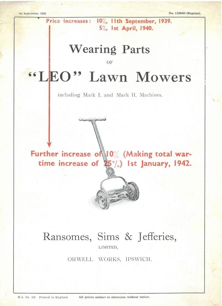 Ransomes Leo Lawn Mower Mark 1 and Mark 2 Mk1 Mk2 Mower Parts Manual