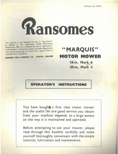 Ransomes "Marquis" Motor Mower 18" Mark 4 Mk4 & 20" Mark 4 Mk4 ...