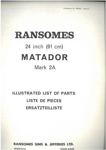 Ransomes Matador Motor Mower 24" Mark 2A Mk2A Parts Manual